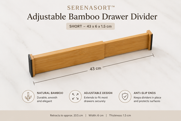 SerenaSort™ Adjustable Bamboo Drawer Dividers – Serenus Living