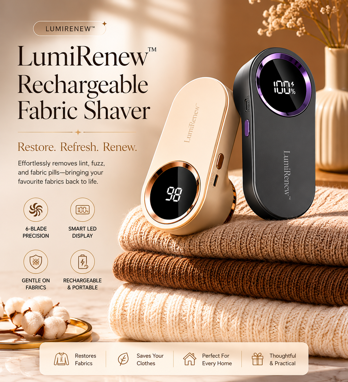 LumiRenew™ Rechargeable Fabric Shaver – Serenus Living